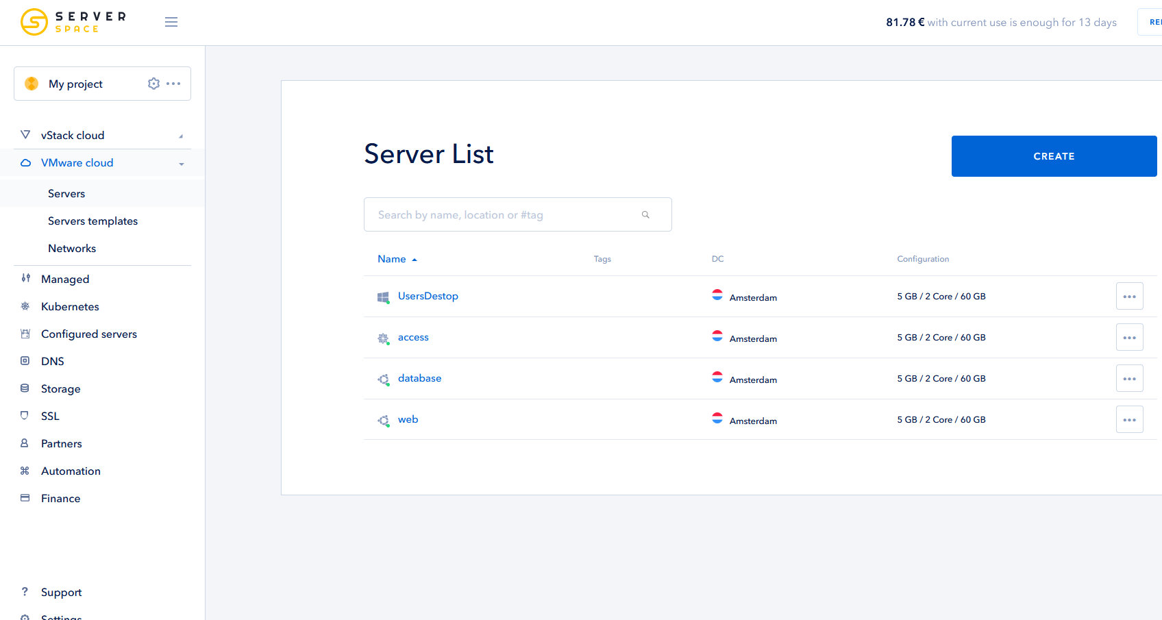 How to create private LAN via Serverspace client area