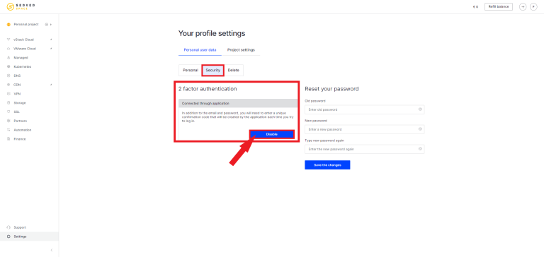 Two-factor authentication in the Serverspace control panel ...
