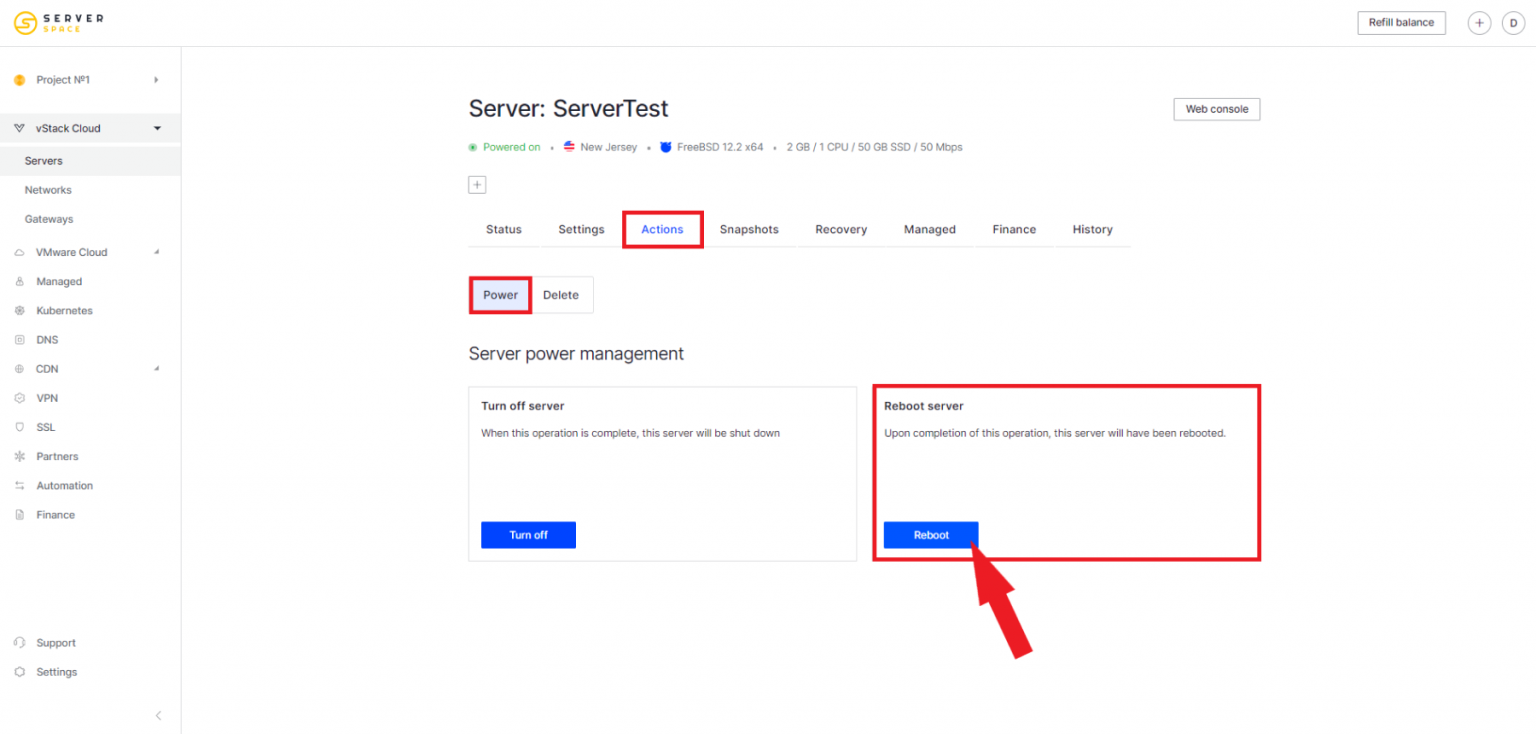 How To Reboot A Server In The Serverspace Control Panel