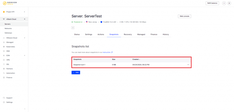 How to create a server snapshot - Serverspace.io