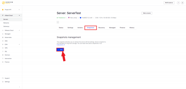How to create a server snapshot - Serverspace.io